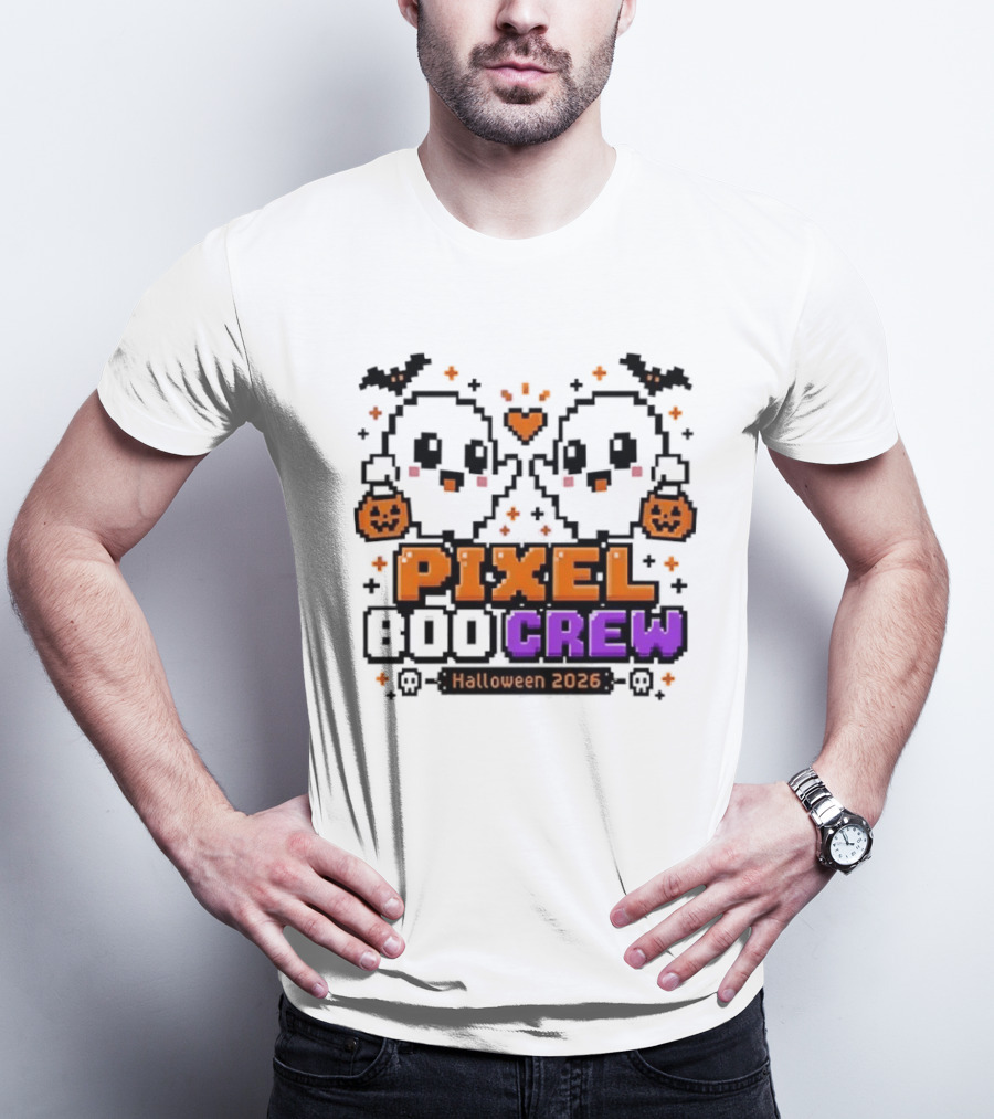 Pixel Boo Crew Halloween 2026 Ghosts Cute Pixelated Spooky Fun T-Shirt