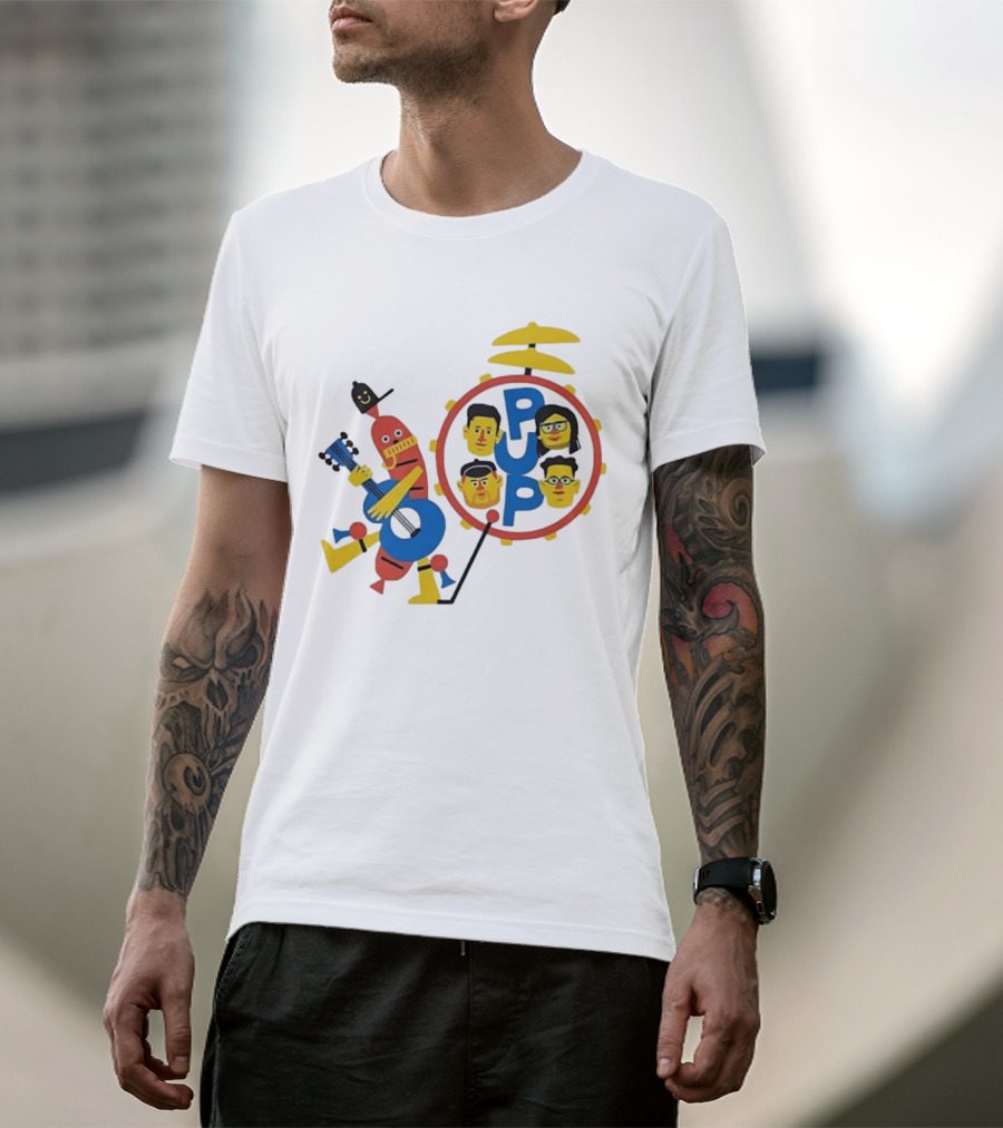 Pup Band Punk Rock Music Cartoon Characters Drums T-Shirt