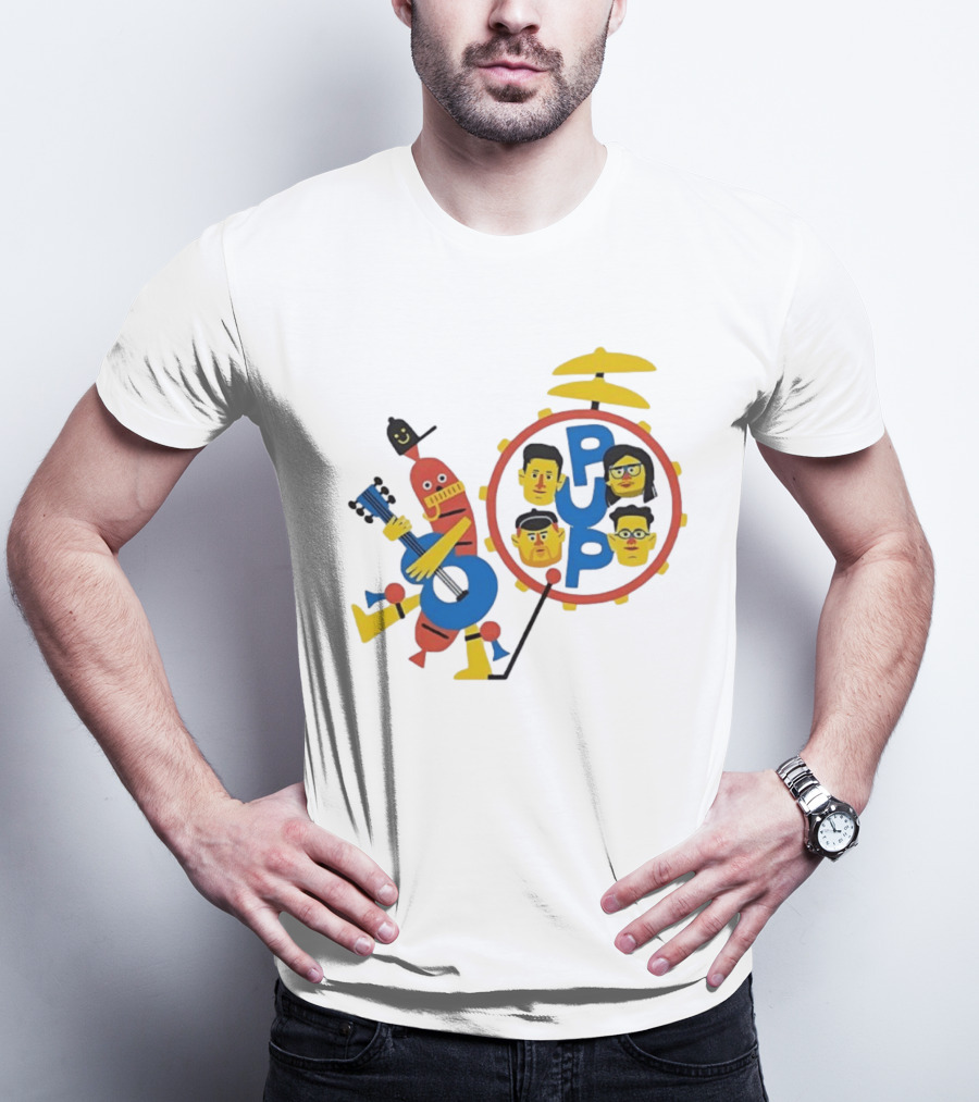 Pup Band Punk Rock Music Cartoon Characters Drums T-Shirt