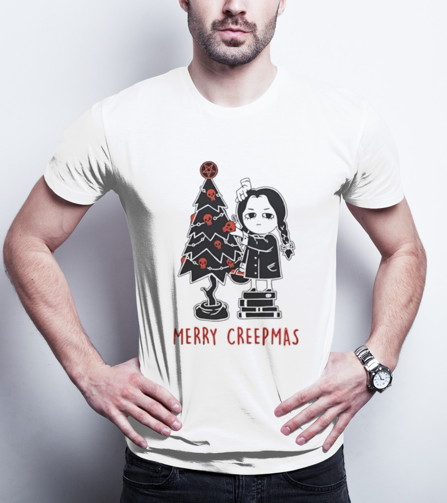 Wednesday Addams Merry Creepmas Goth Christmas Skulls Tree T-Shirt