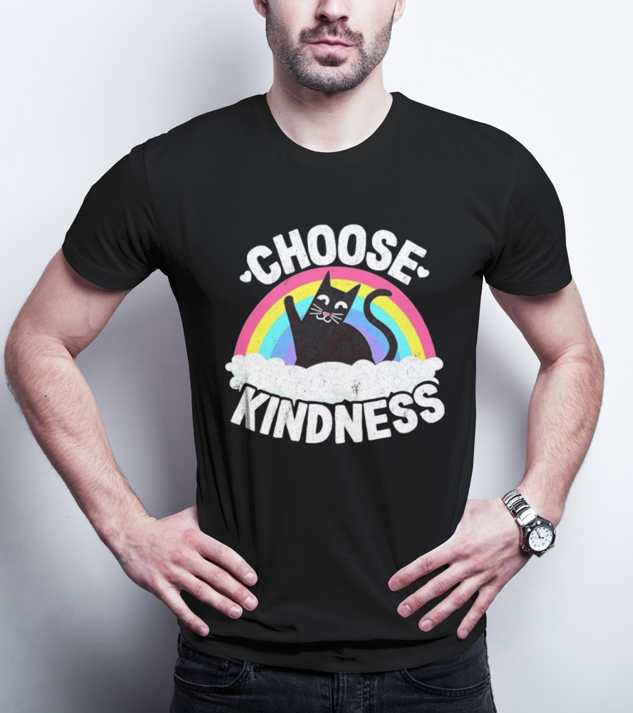 Choose Kindness Black Cat Rainbow T-Shirt