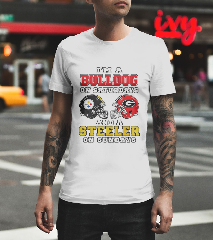I'm A Bulldog On Saturdays And A Steeler On Sundays Football Helmets T-Shirt