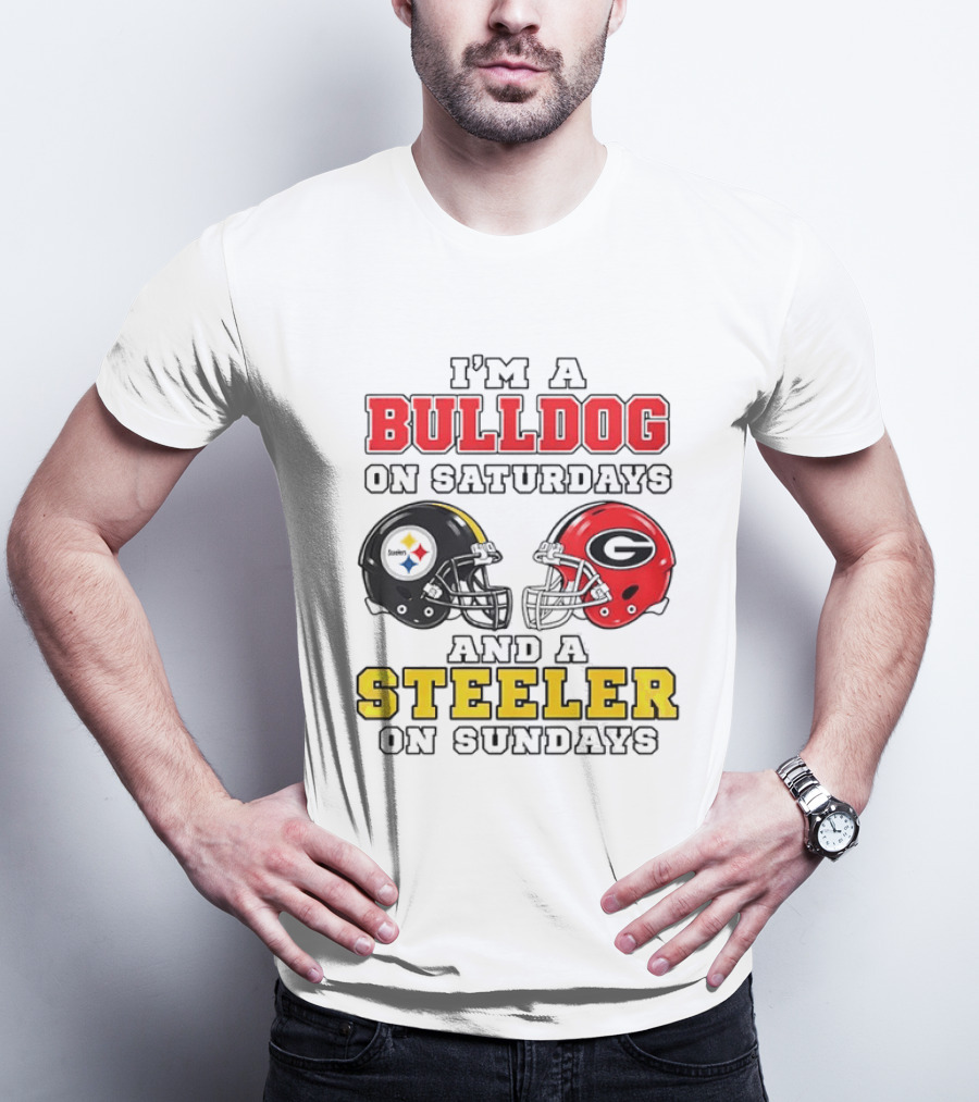 I'm A Bulldog On Saturdays And A Steeler On Sundays Football Helmets T-Shirt