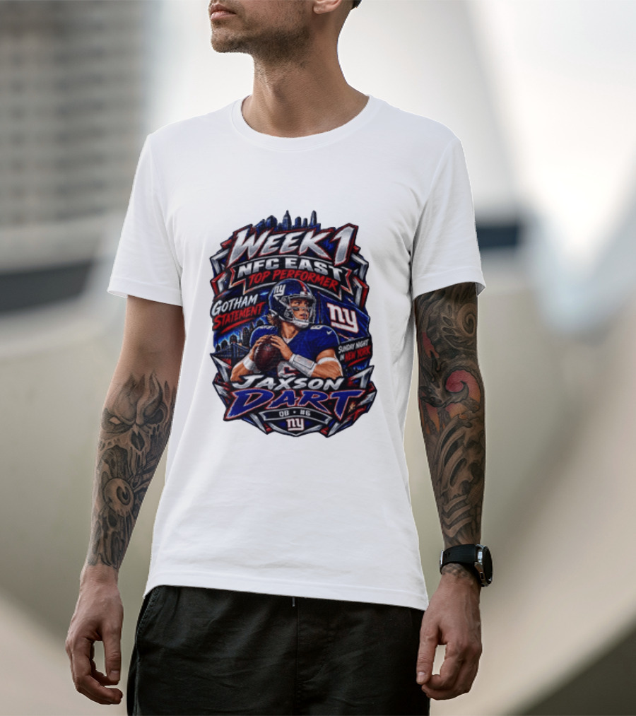 Week 1 NFC East Top Performer Jaxson Dart Gotham Statement Sunday Night New York T-Shirt