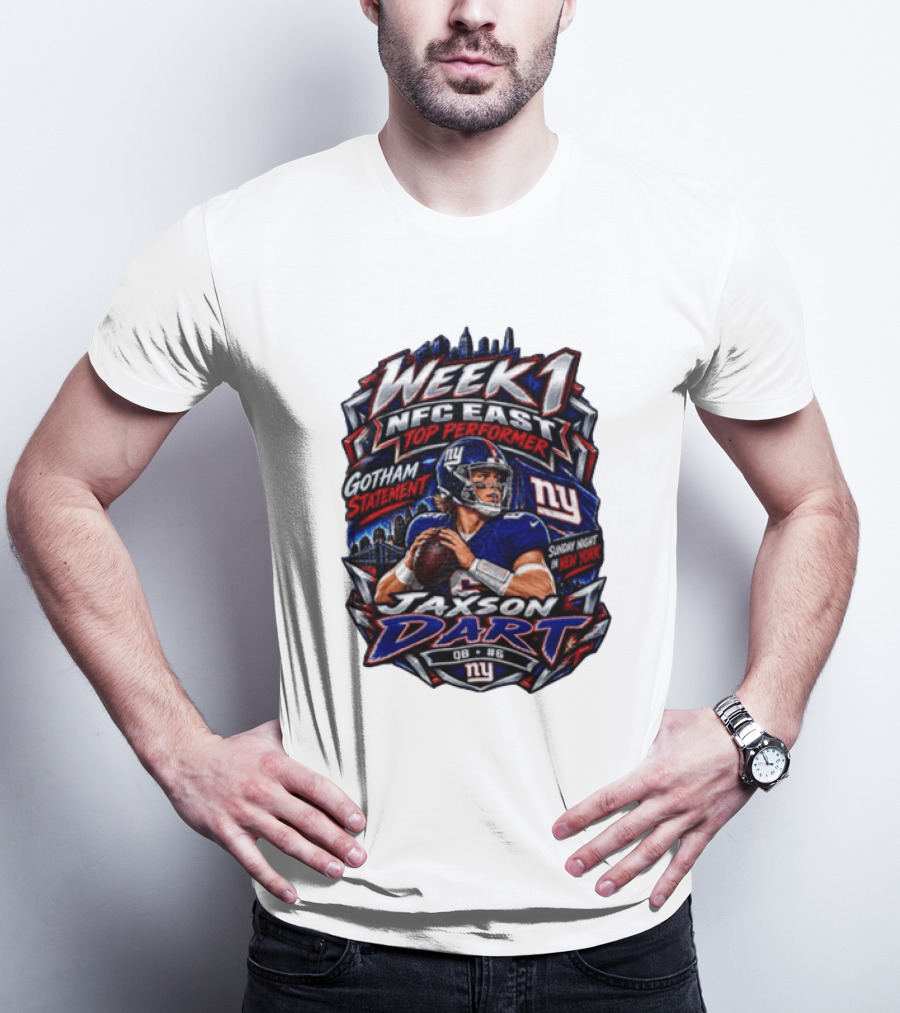 Week 1 NFC East Top Performer Jaxson Dart Gotham Statement Sunday Night New York T-Shirt