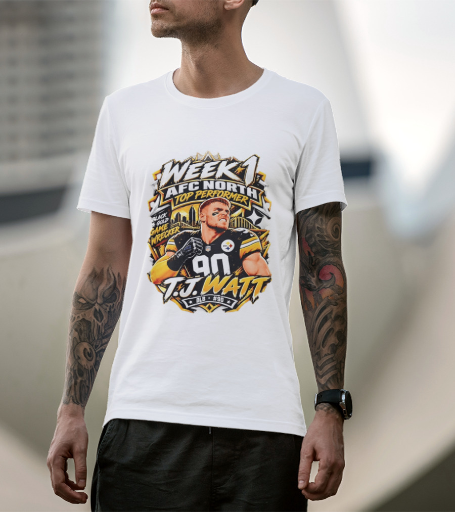T.J. Watt Week 1 AFC North Top Performer Black Gold Game Wrecker T-Shirt