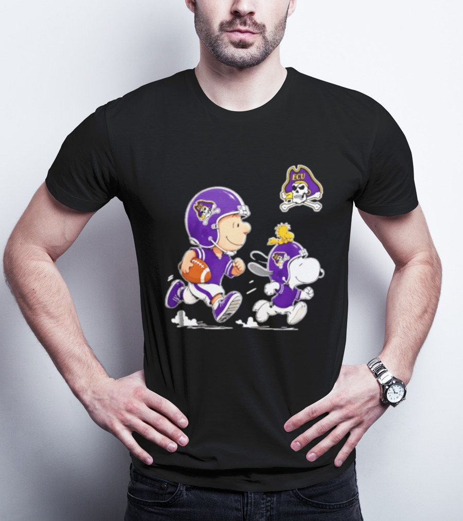 Charlie Brown Snoopy Woodstock East Carolina Pirates Football 2026 T-Shirt