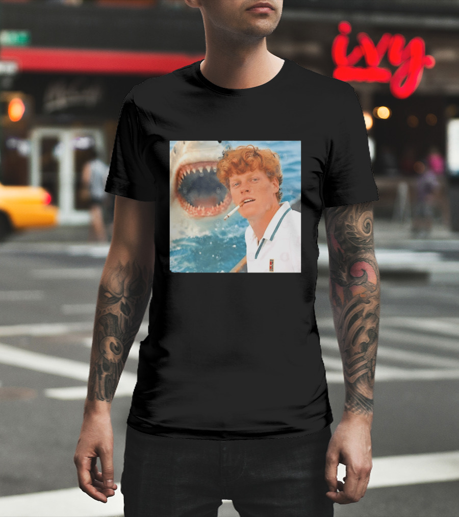Jannik Sinner Smoking With Great White Shark Tennis Image T-Shirt