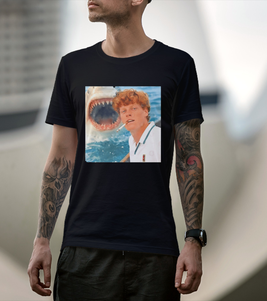 Jannik Sinner Smoking With Great White Shark Tennis Image T-Shirt