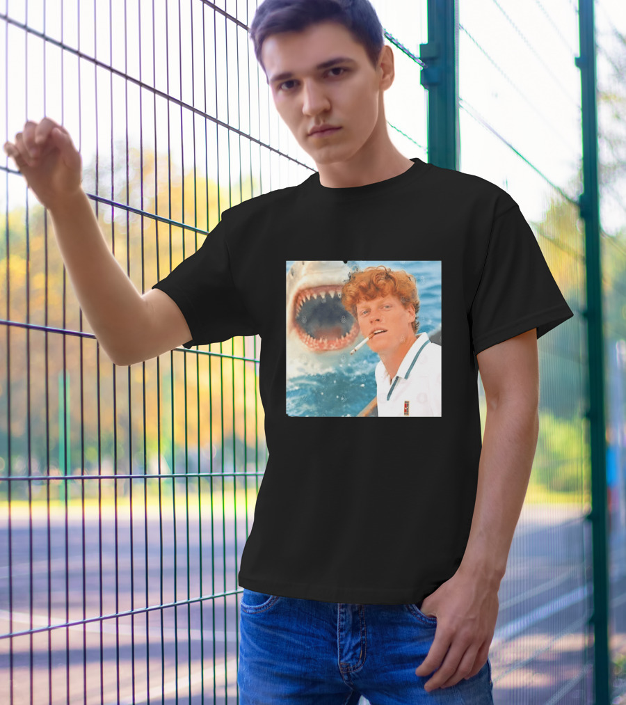 Jannik Sinner Smoking With Great White Shark Tennis Image T-Shirt