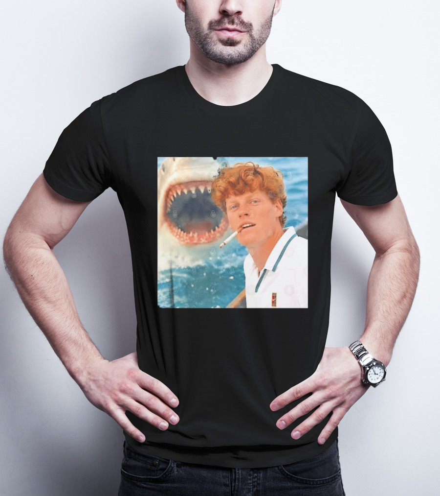 Jannik Sinner Smoking With Great White Shark Tennis Image T-Shirt