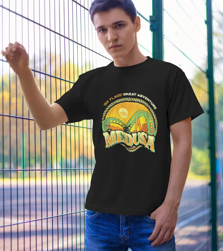 Six Flags Great Adventure Medusa Roller Loop Retro Sunburst T-Shirt