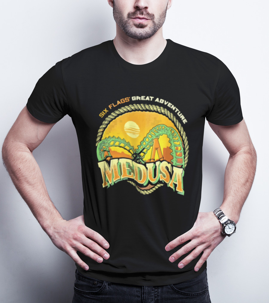 Six Flags Great Adventure Medusa Roller Loop Retro Sunburst T-Shirt