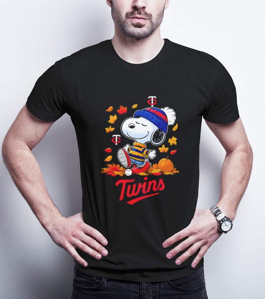 Snoopy Minnesota Twins Autumn Baseball MLB Peanuts Leaves Pumpkin T-Shirt