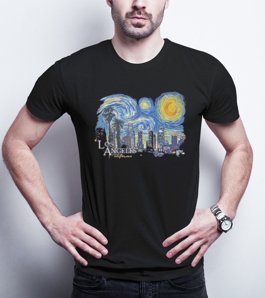 Los Angeles California Starry Night Skyline Palm Trees T-Shirt
