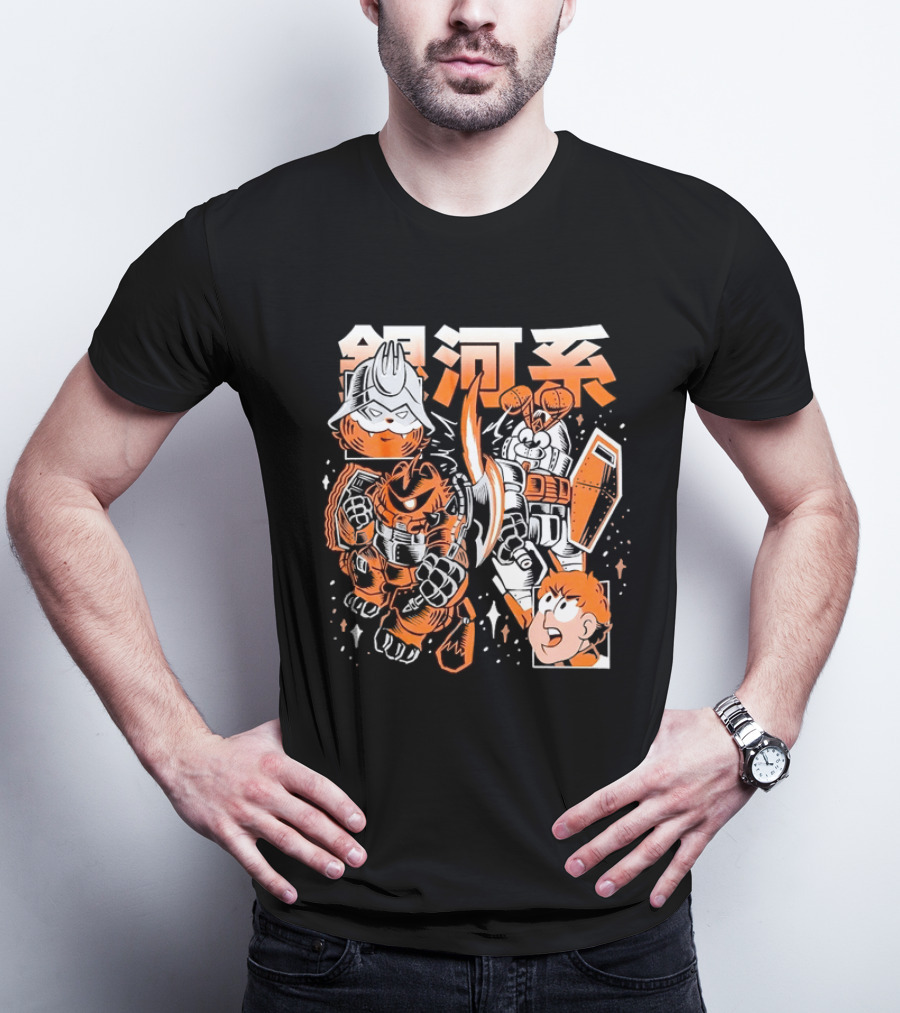 Mecha Galaxy Warrior Gundam Anime Kanji Robot Battle Scene T-Shirt