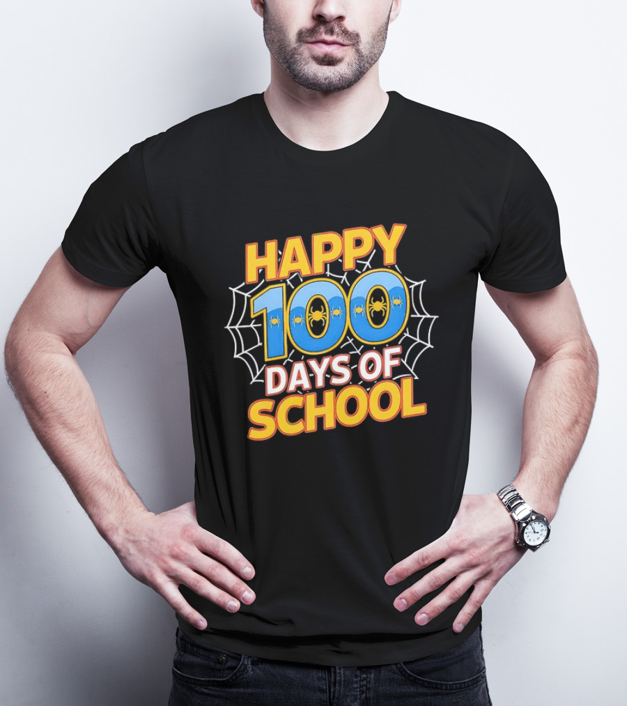 Happy 100 Days Of School Spider Web Teacher Celebration T-Shirt