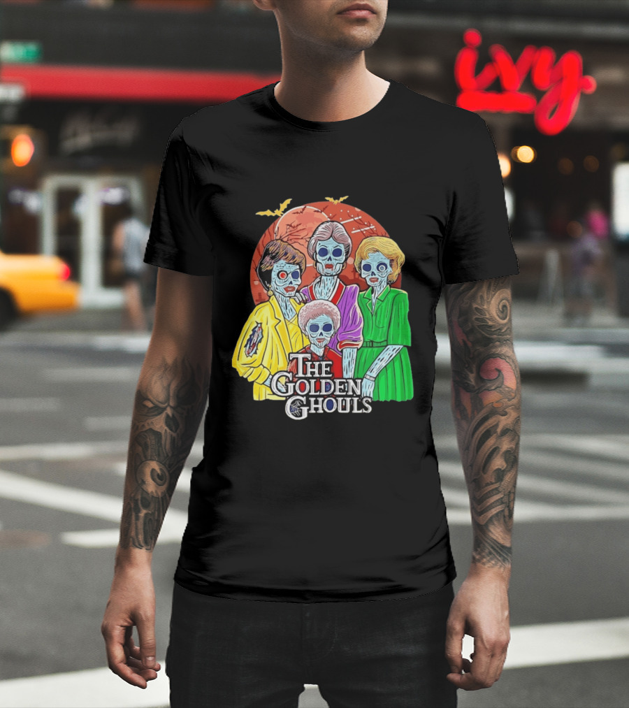 Halloween Zombie The Golden Ghouls Bat Moon T-Shirt
