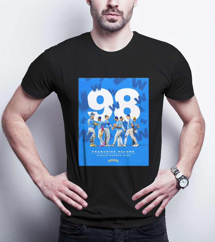 Milwaukee Brewers 98 Franchise Record Single Season Wins Team Celebration T-Shirt