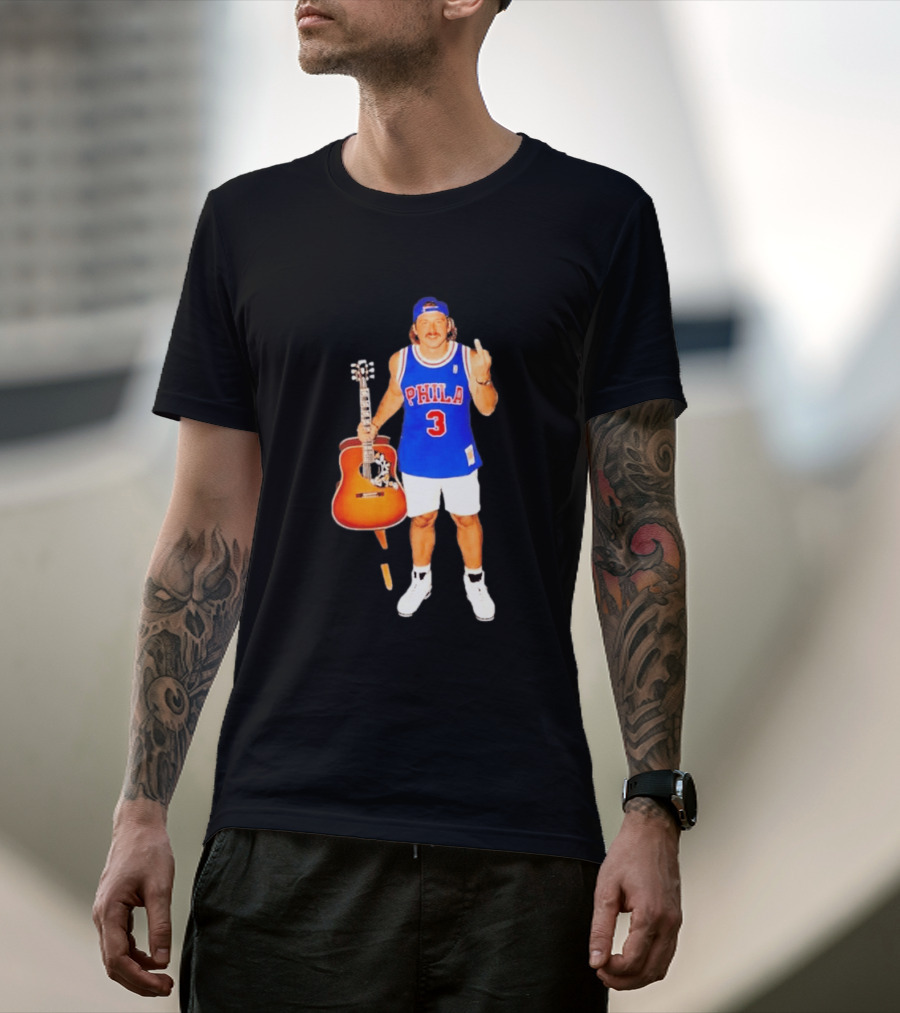 Morgan Wallen Phila 3 Jersey Middle Finger Gesture With Guitar T-Shirt
