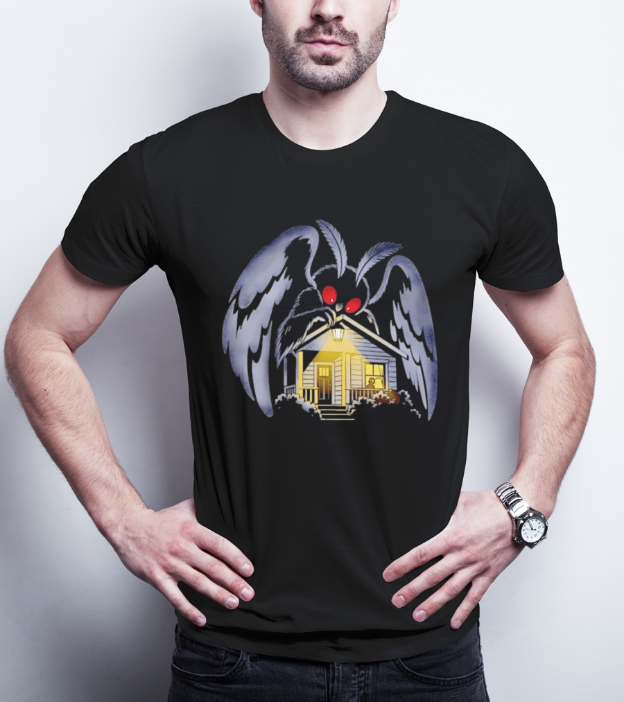 Mothman Drawn To Porch Light Cryptid Creature Illuminated House T-Shirt