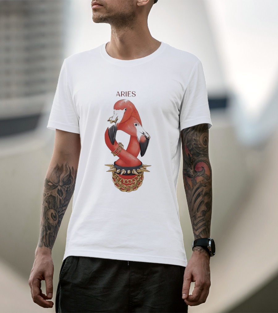 Aries Flamingo Punk Rock Zodiac Sign Astrology Bracelet Spikes T-Shirt