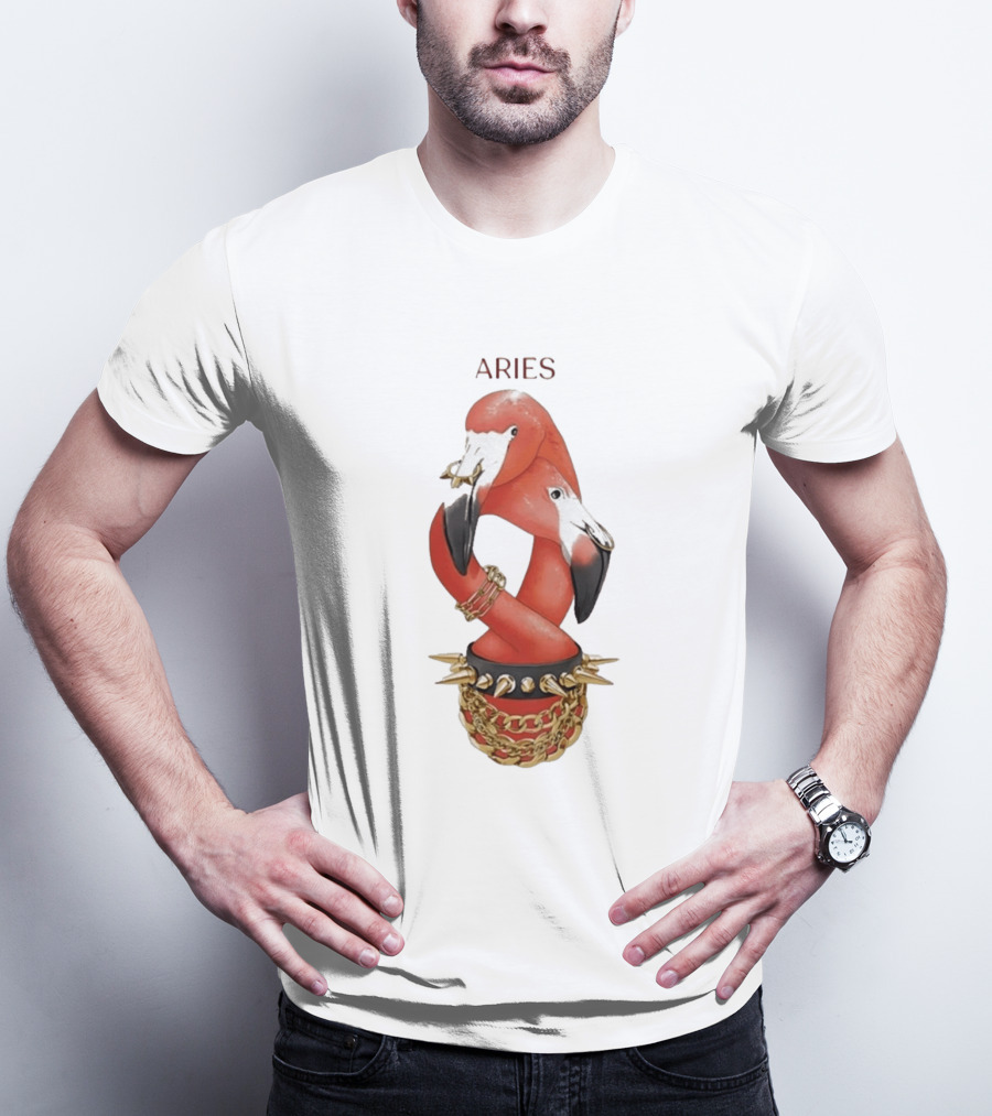 Aries Flamingo Punk Rock Zodiac Sign Astrology Bracelet Spikes T-Shirt