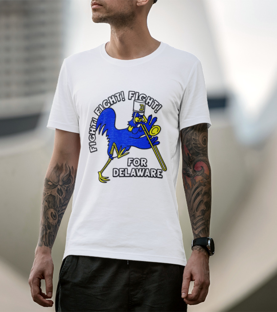 Delaware Blue Hens Fight Fight Fight For Delaware Chicken Trombone T-Shirt