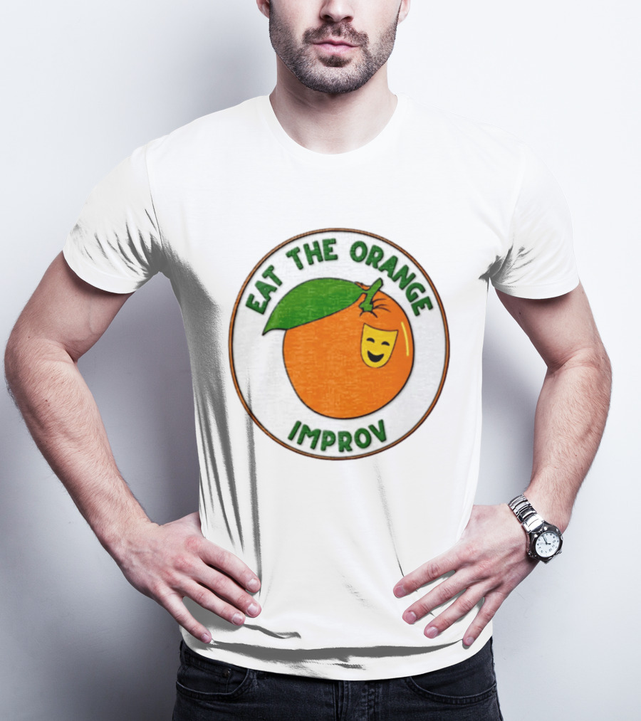 Eat The Orange Improv Comedy Logo Smiling Fruit Patch T-Shirt