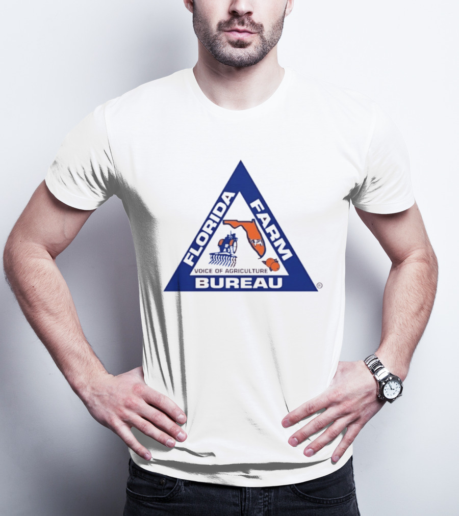 Florida Farm Bureau Voice Of Agriculture Triangle Logo With Map And Tractor T-Shirt