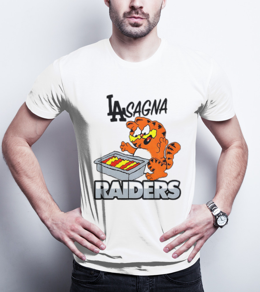 LA Lasagna Raiders Orange Cat Eating Lasagna Sports Rivalry T-Shirt