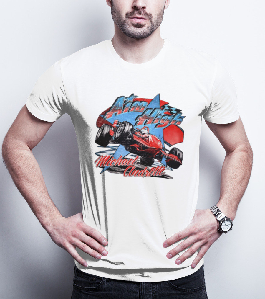 Michael Andretti Aim High Racing Car Art With Checkered Flag T-Shirt