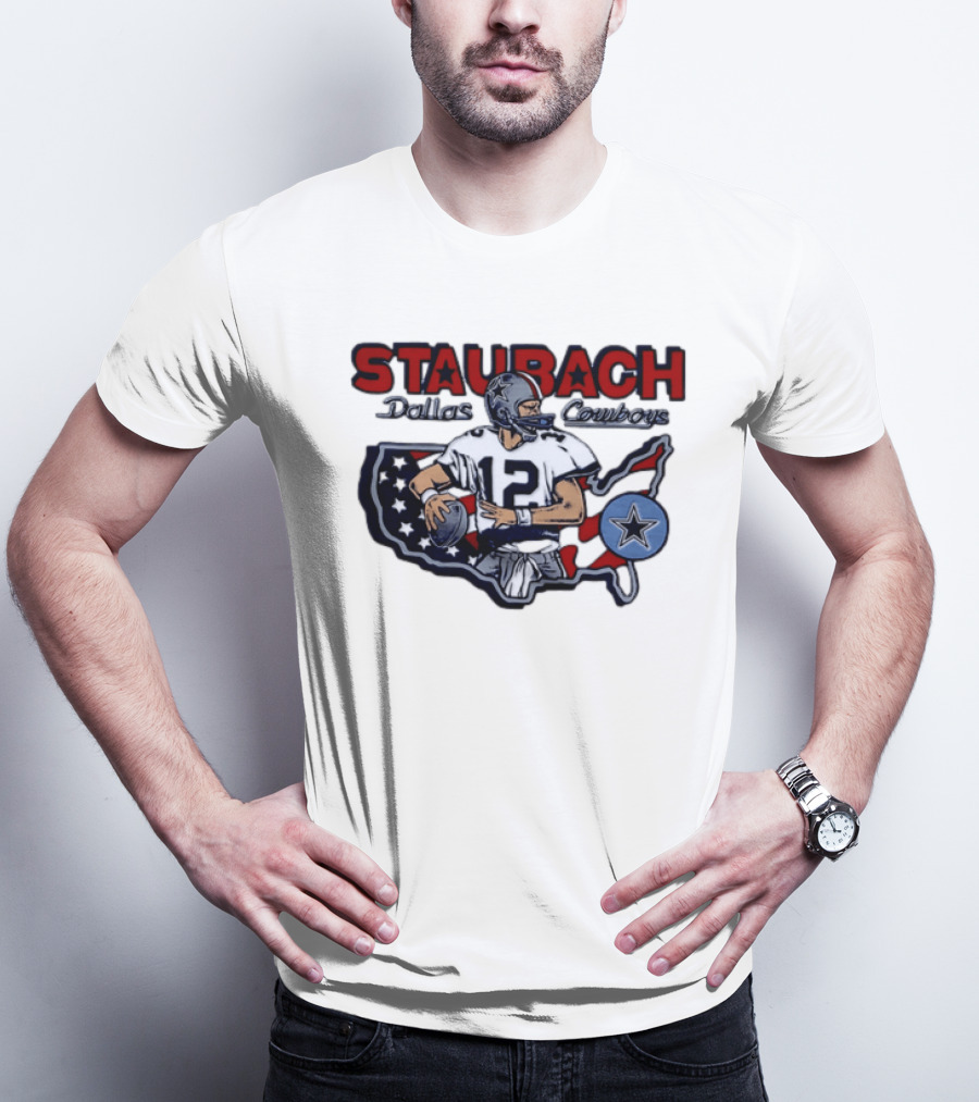 Staubach Dallas Cowboys 12 USA Star Football Legend T-Shirt