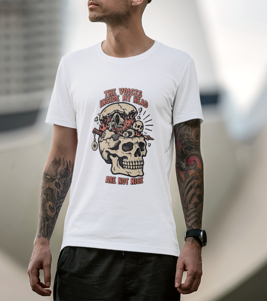 The Voices Inside My Head Are Not Nice Cracked Skull Demon Hourglass Sword T-Shirt