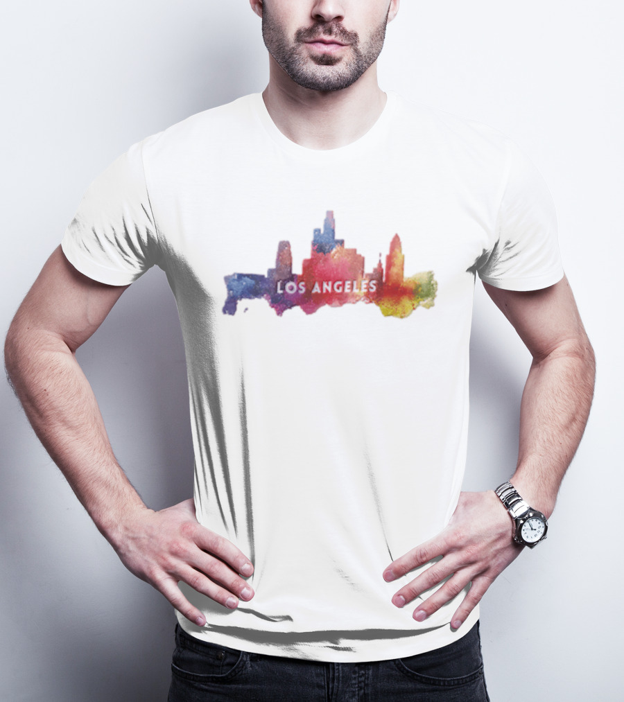 Los Angeles Watercolor Cityscape California Urban Skyline T-Shirt