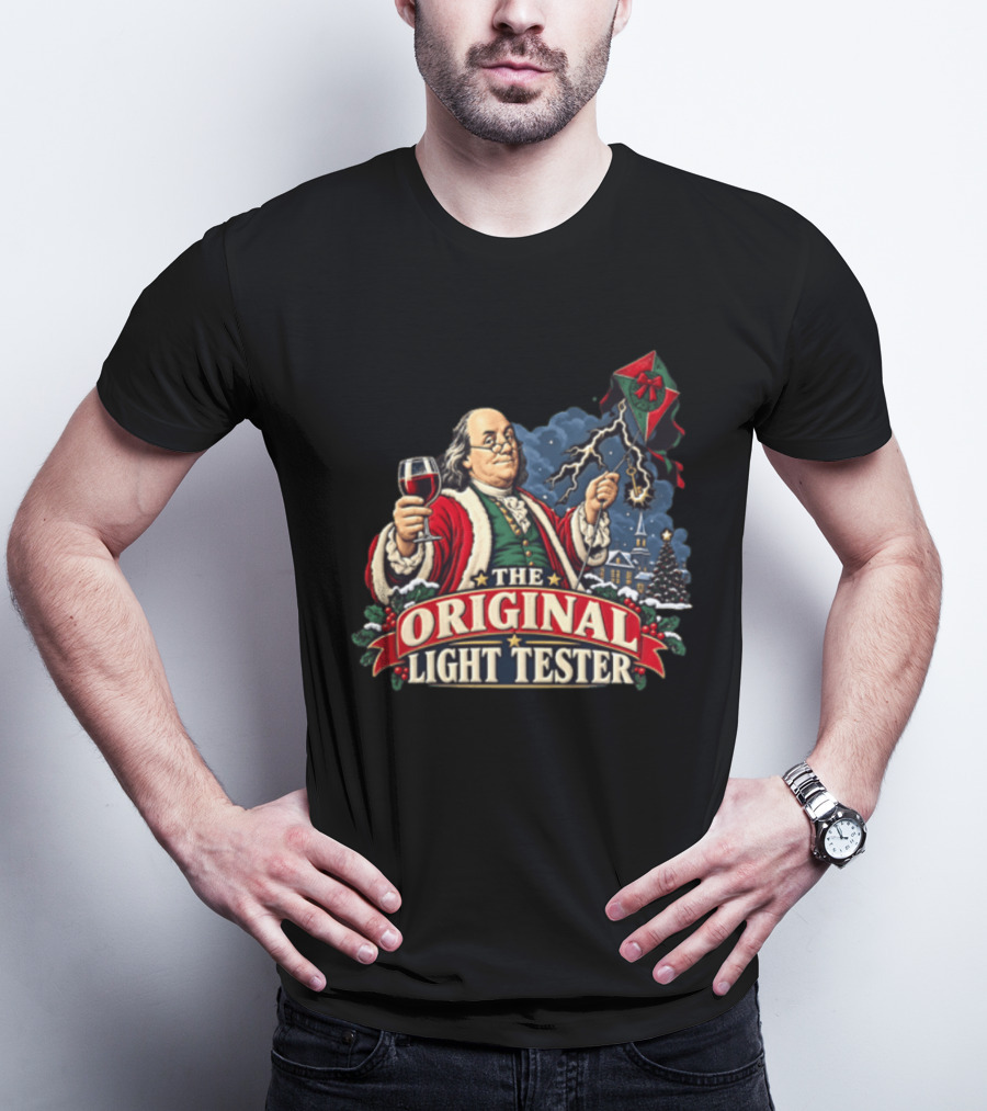 Benjamin Franklin Santa Suit Wine And Kite The Original Light Tester T-Shirt
