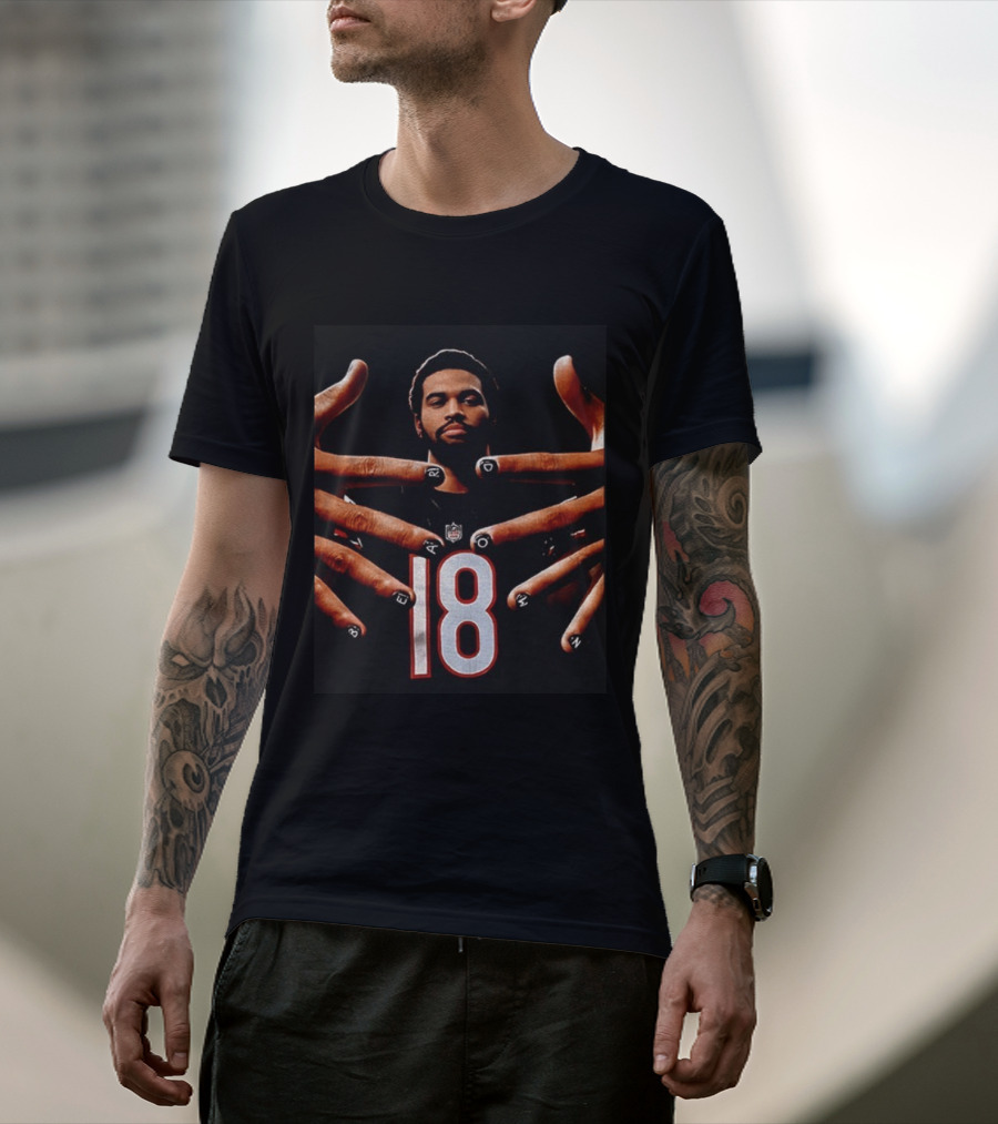 Sure, Here's A Revised Title: Caleb Williams Bear Down Black 18 Football Nails T-Shirt