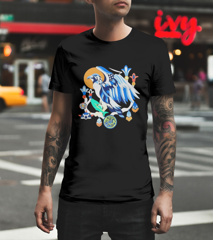 Egyptian Blue Falcon Bird Of Prey With Fish And Ancient Symbolism T-Shirt