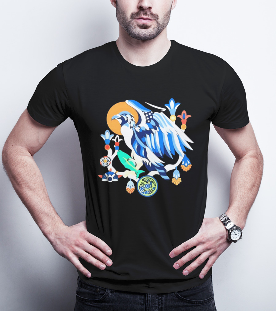 Egyptian Blue Falcon Bird Of Prey With Fish And Ancient Symbolism T-Shirt