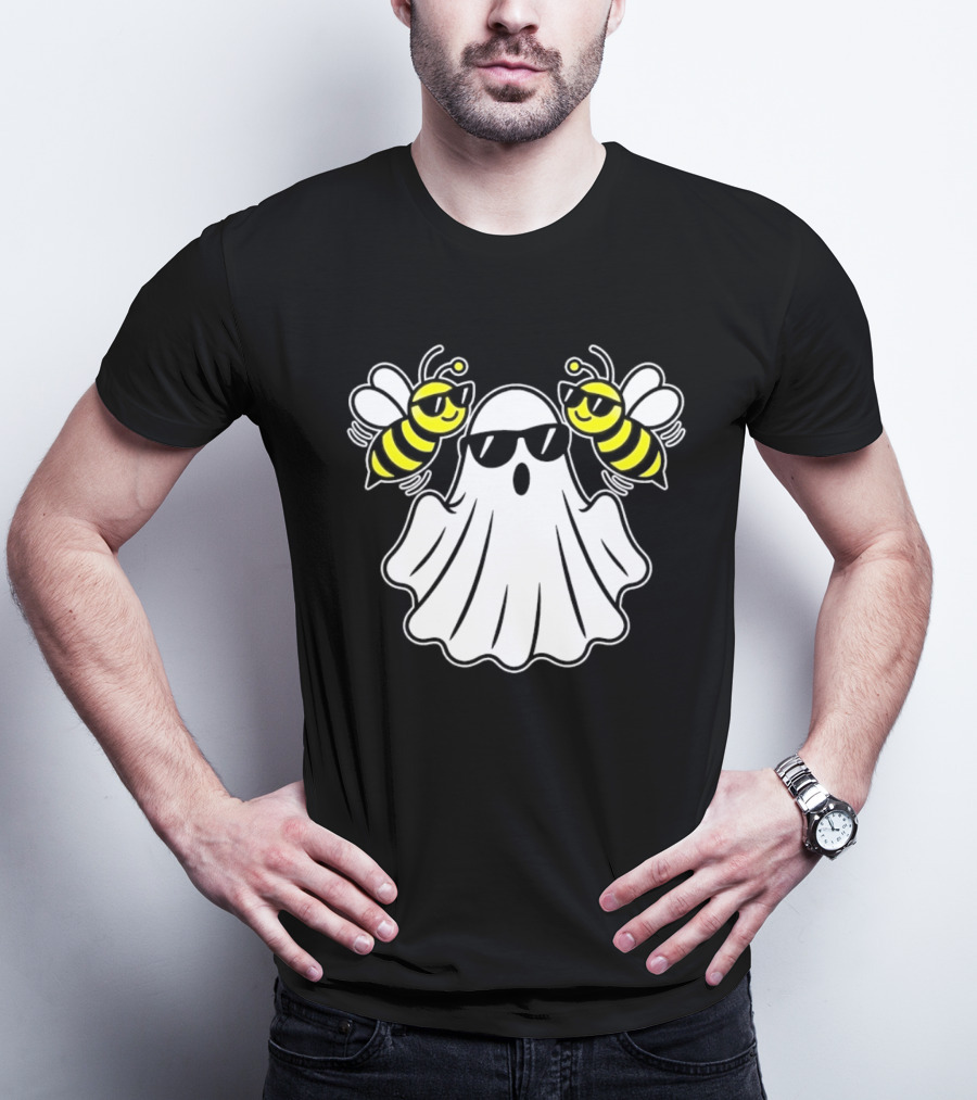 Ghost With Sunglasses And Bees Spooky Halloween Fun T-Shirt