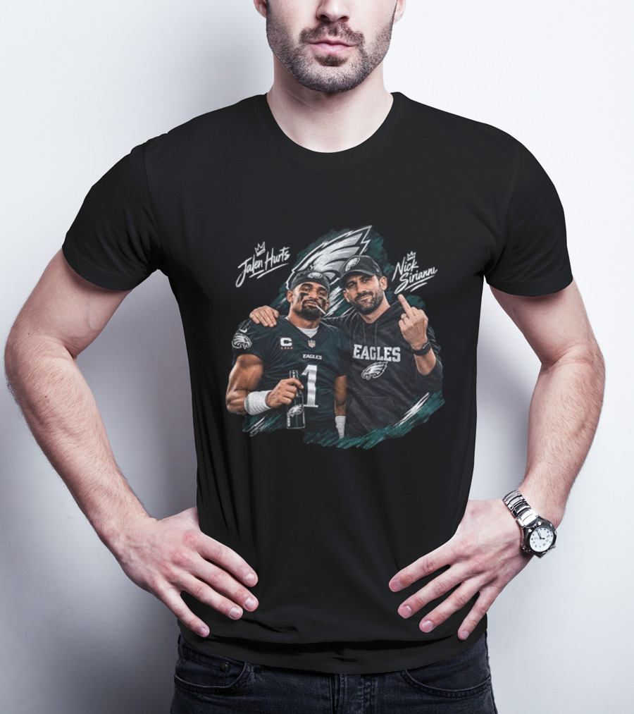 Philadelphia Eagles Jalen Hurts Nick Sirianni Celebratory Moment T-Shirt
