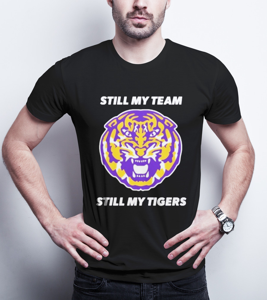 LSU Tigers Still My Team Still My Tigers Fierce Purple Gold Tiger Head T-Shirt