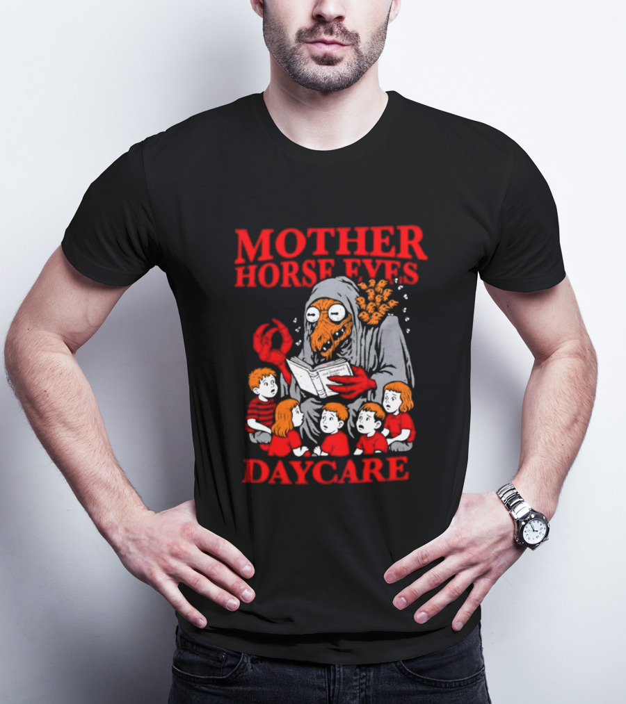 Mother Horse Eyes Daycare Creepy Creature Reading To Children T-Shirt