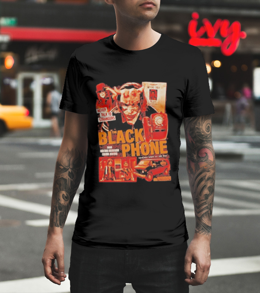 Never Talk To Strangers The Black Phone Original Story By Joe Hill Missing Child Red Phone Horror T-Shirt