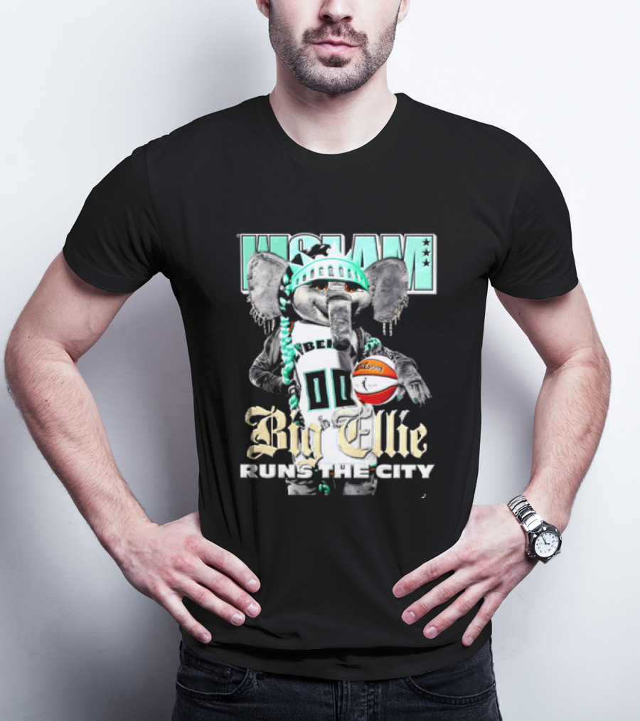 New York Liberty Big Ellie Runs The City Statue Crown Basketball T-Shirt