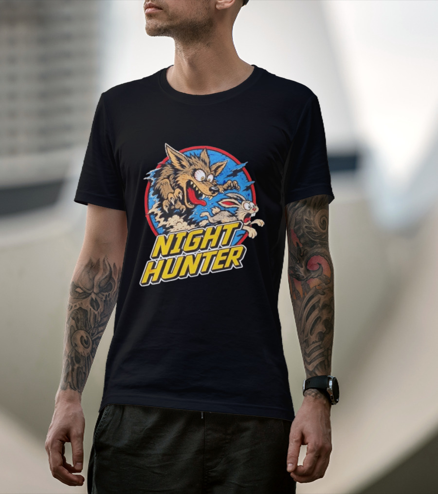Night Hunter Coyote And Rabbit Chase Epic Predator Prey Adventure T-Shirt