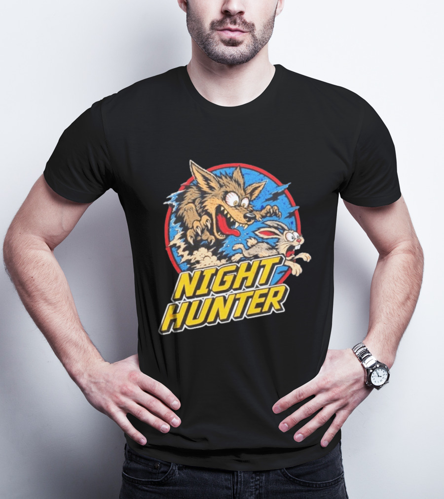 Night Hunter Coyote And Rabbit Chase Epic Predator Prey Adventure T-Shirt