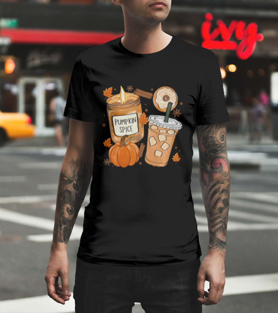 Pumpkin Spice Candle Iced Coffee Donut Autumn Aesthetic T-Shirt