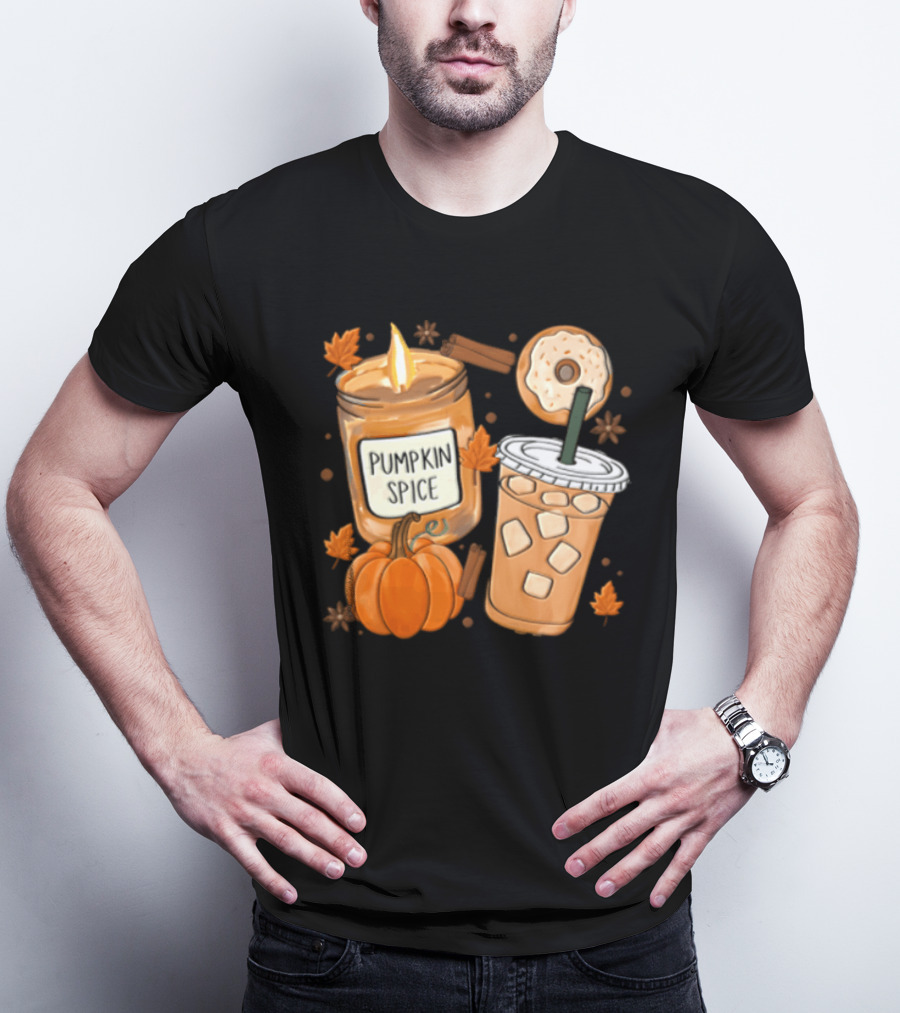 Pumpkin Spice Candle Iced Coffee Donut Autumn Aesthetic T-Shirt