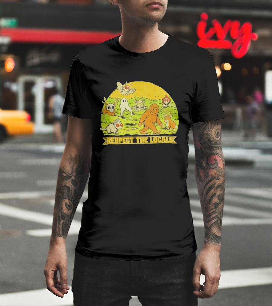 Respect The Locals Halloween Creatures Bigfoot Ghost Owl Mothman Cryptids T-Shirt